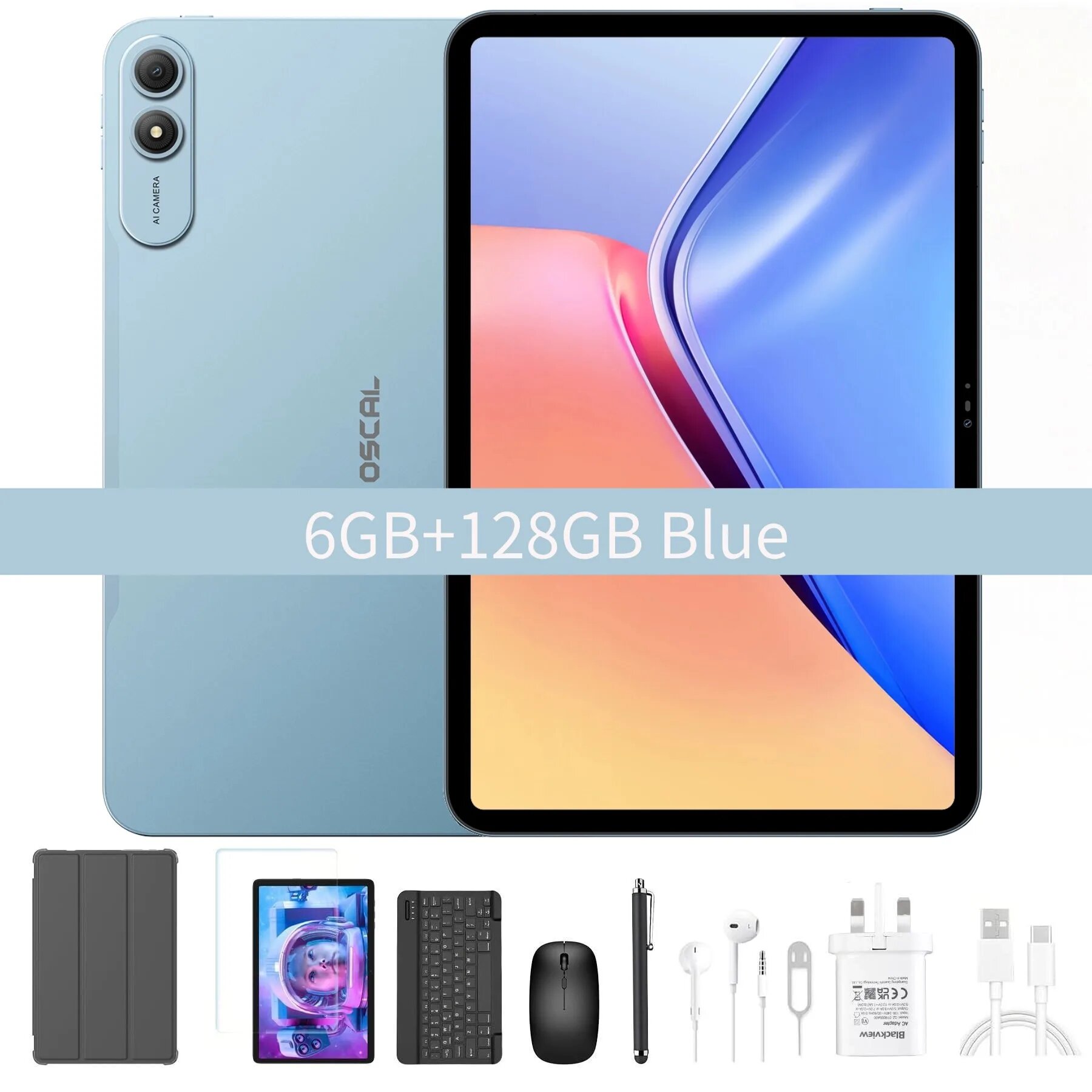 Планшет Blackview OSCAL Pad 200, 6 ГБ 128 ГБ, 13,4 дюйма, аккумулятор 8300 мАч, Android 16, серый/синий.