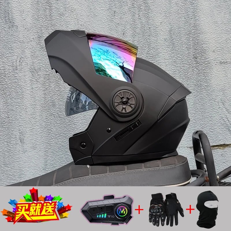 ORZ новый мотоциклетный шлем с двойными солнцезащитными козырьками, анфас, гоночный Черный, М, 1