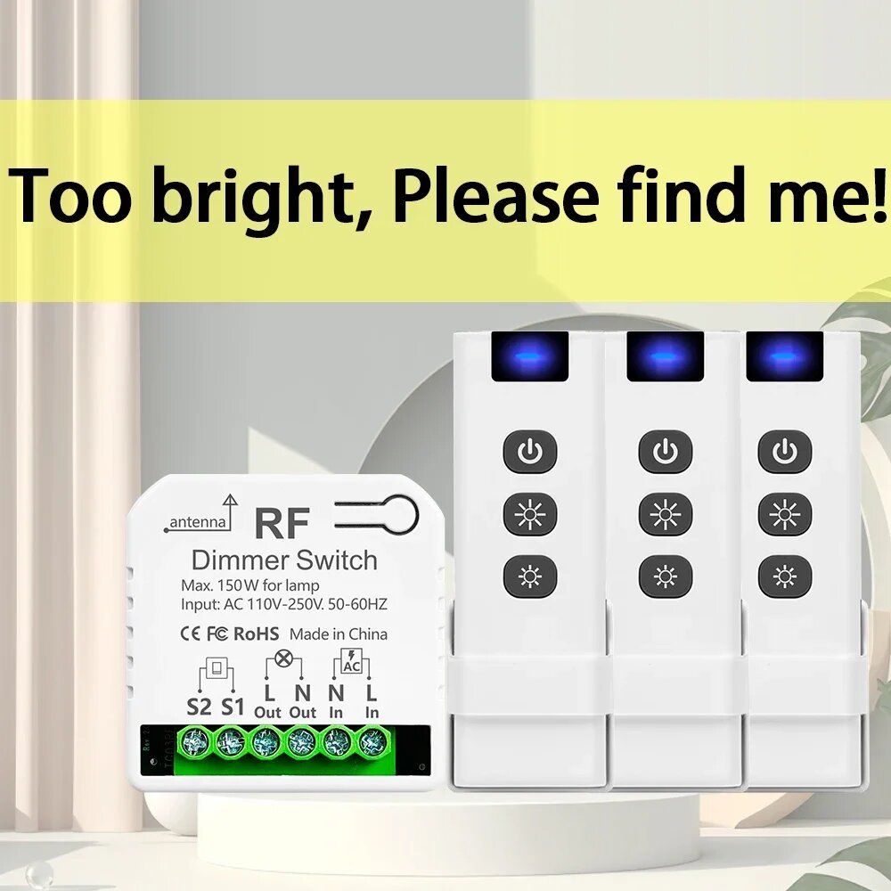 Беспроводной диммер RF433 220В 1 Receiver 3 Remotes