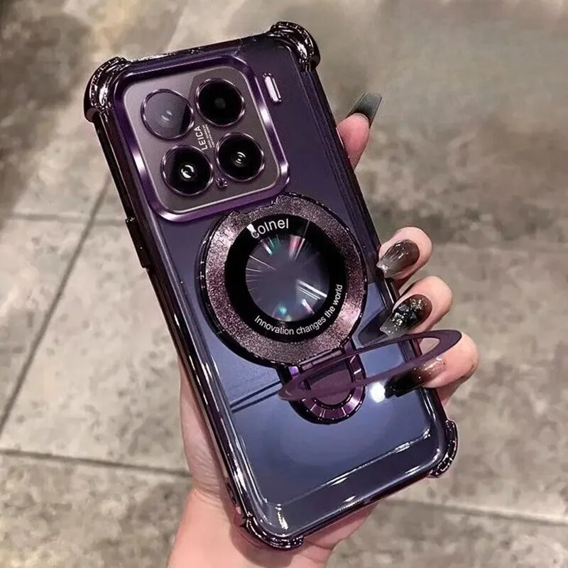 Противоударный чехол с магнитной подставкой для Xiaomi 15T Pro, Mi 17T, 15T, 14T, 13T Pro, прозрачный, мягкий, с функцией подставки