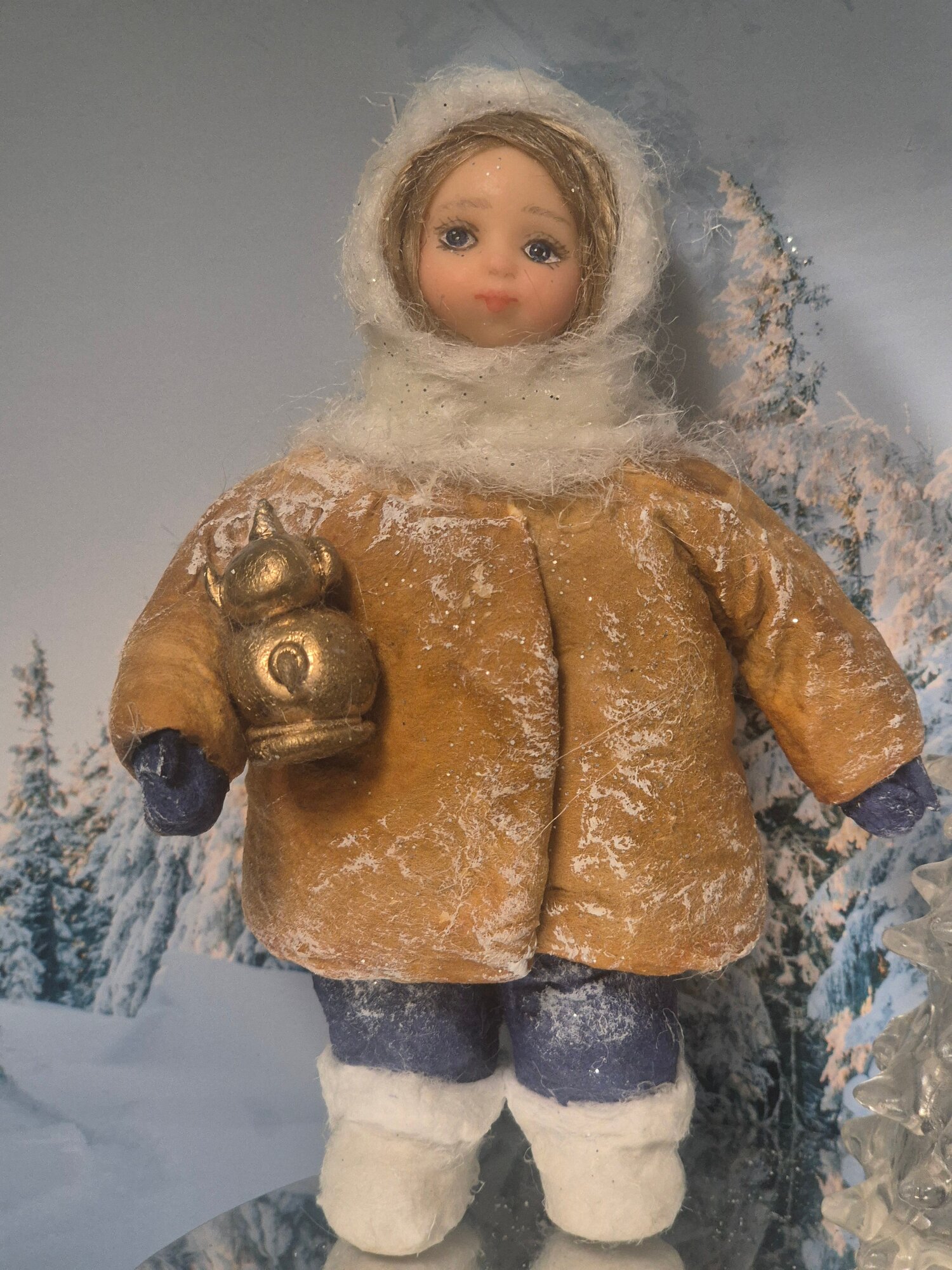 Ёлочная игрушка Affavatta, "Девочка с самоваром", 12см, ручная роспись