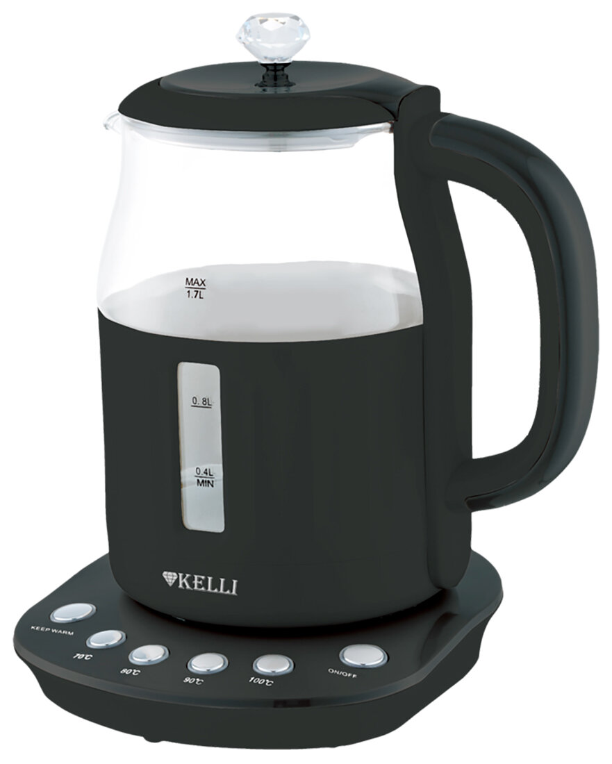 Чайник электрический Kelli KL-1373, 1.7 л, черный, стеклянный
