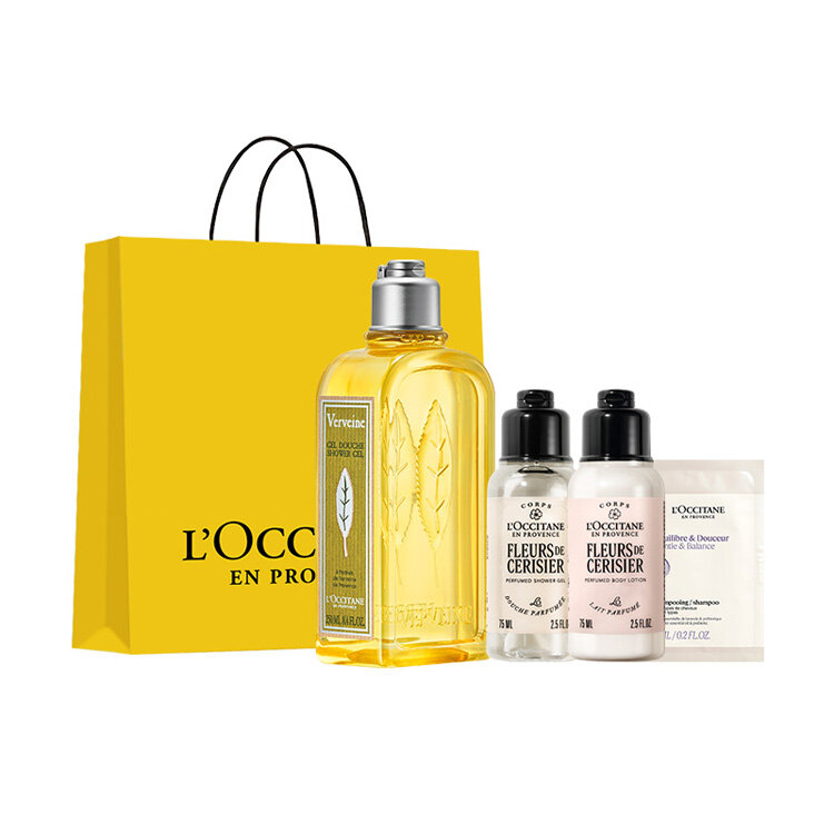 Набор геля для душа унисекс LOCCITANE Сладкая вишневая сакура аромат лимонной розы, 250мл + 5 пробников