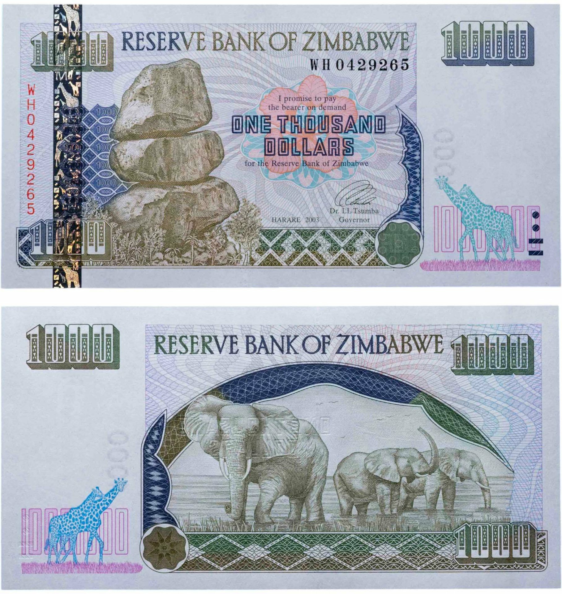 Зимбабве 1000 долларов 2003