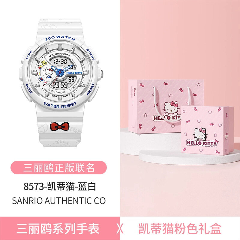 Часы Sanrio Hello Kitty для школьников, светящиеся новогодние спортивные часы с двойным дисплеем для девочек, детские электронные часы.