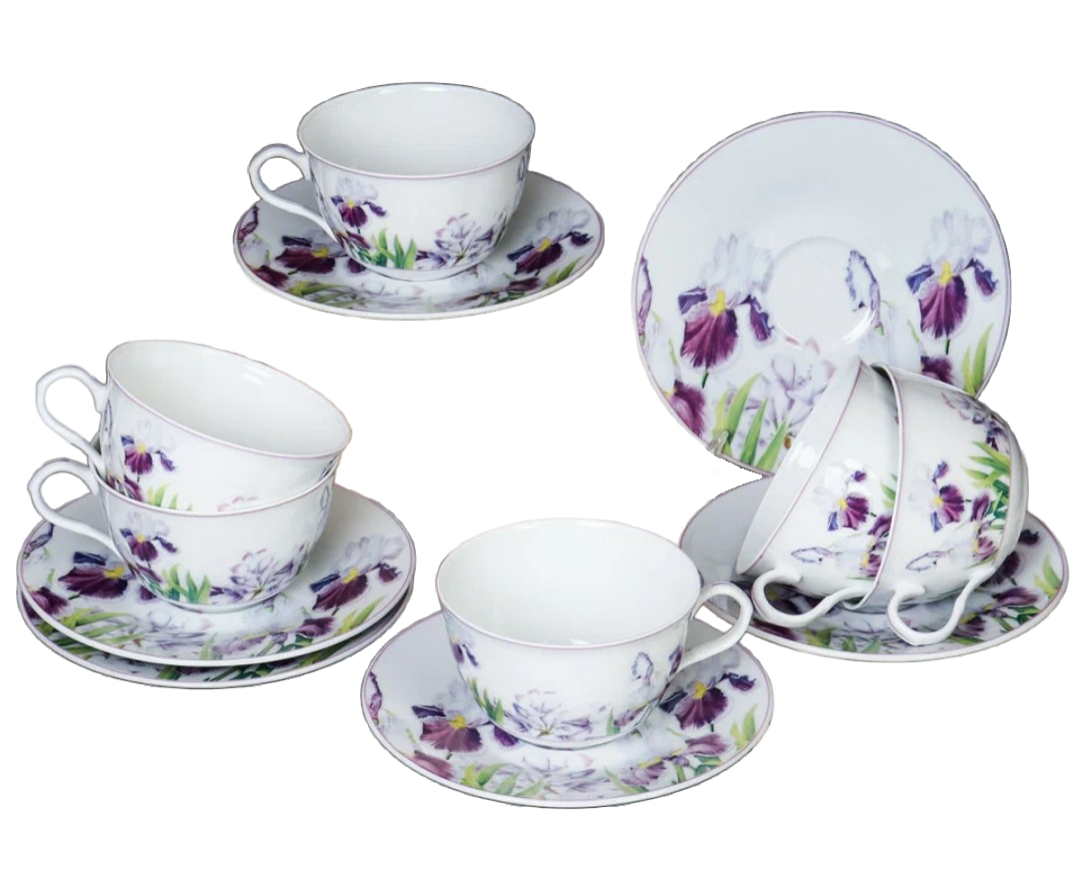 Ирисы LY-1205 (731363), Чайный набор, 12 предметов, 270 мл, тонкостенный фарфор