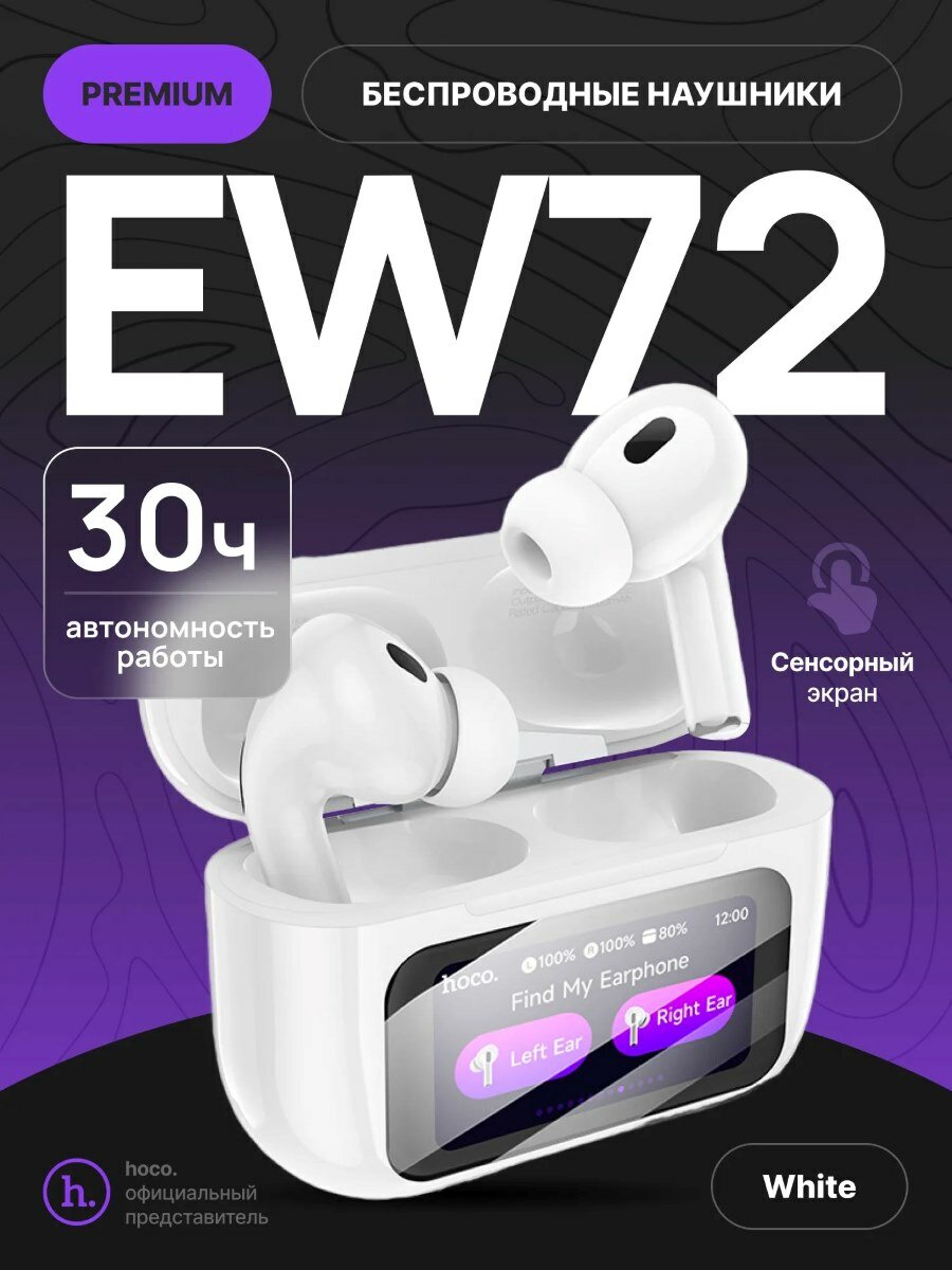 Наушники беспроводные TWS HOCO EW72 Soar, bluetooth V5.4, ANC, Touch screen (Белый)