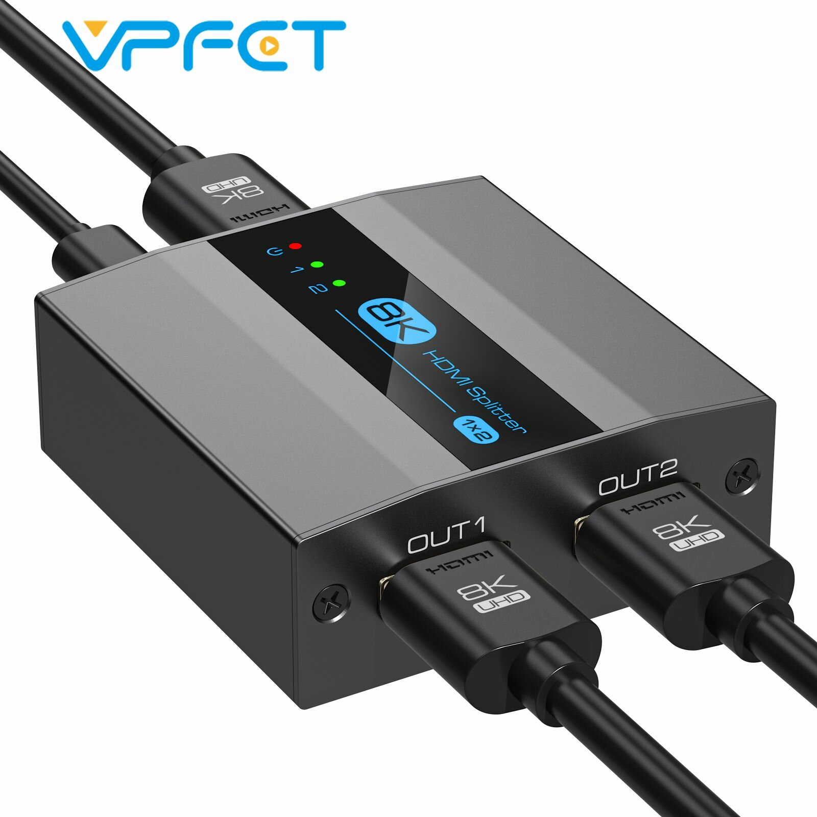 VPFET 8K HDMI-разветвитель 1 вход 2 выхода HDMI 2.1 Разветвитель 8K@60Hz Поддержка Auto/Copy EDID 1x2 HDMI-распределение для телевизора, проектора, монитора