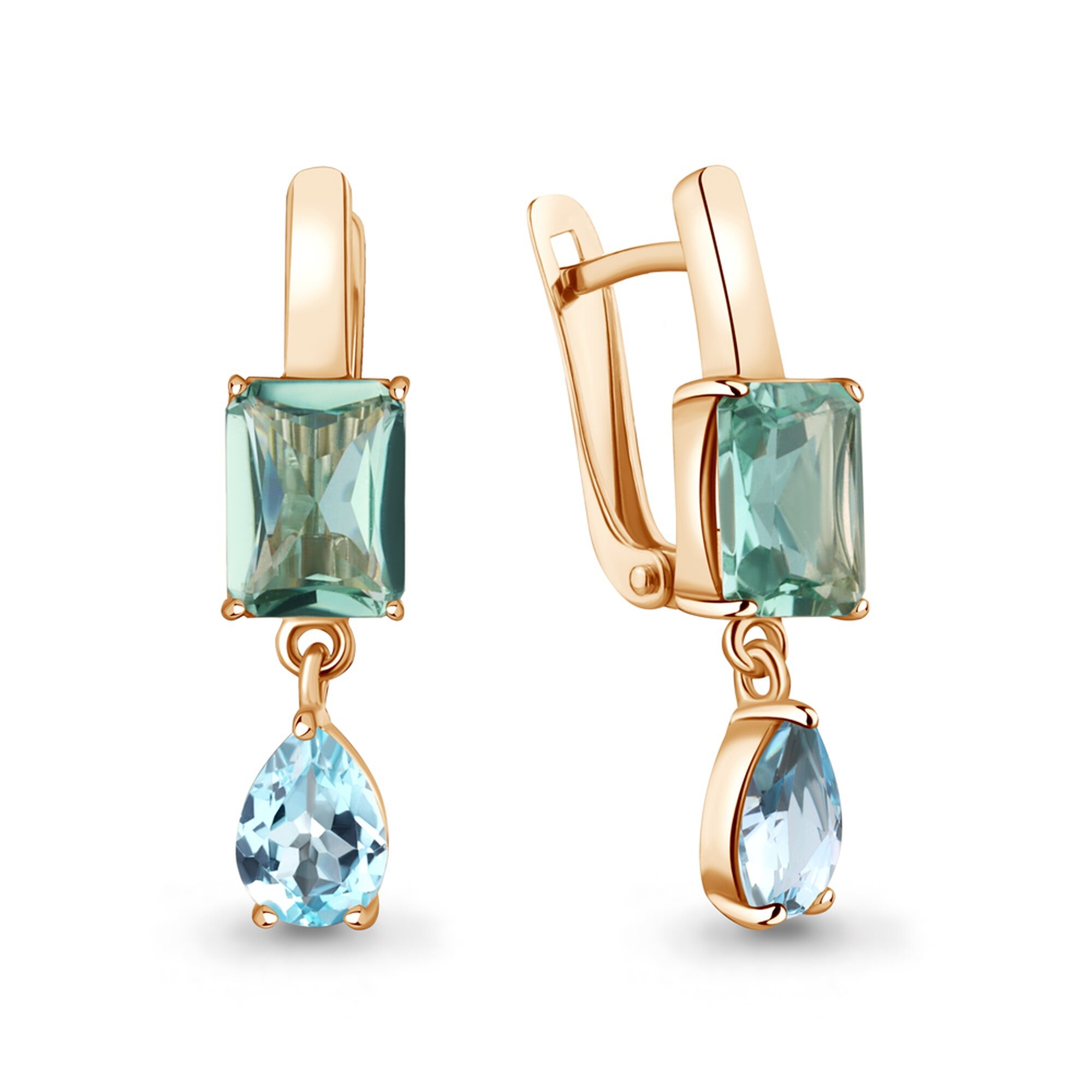 Серьги, серебро, 925 проба, золочение, топаз, празиолит