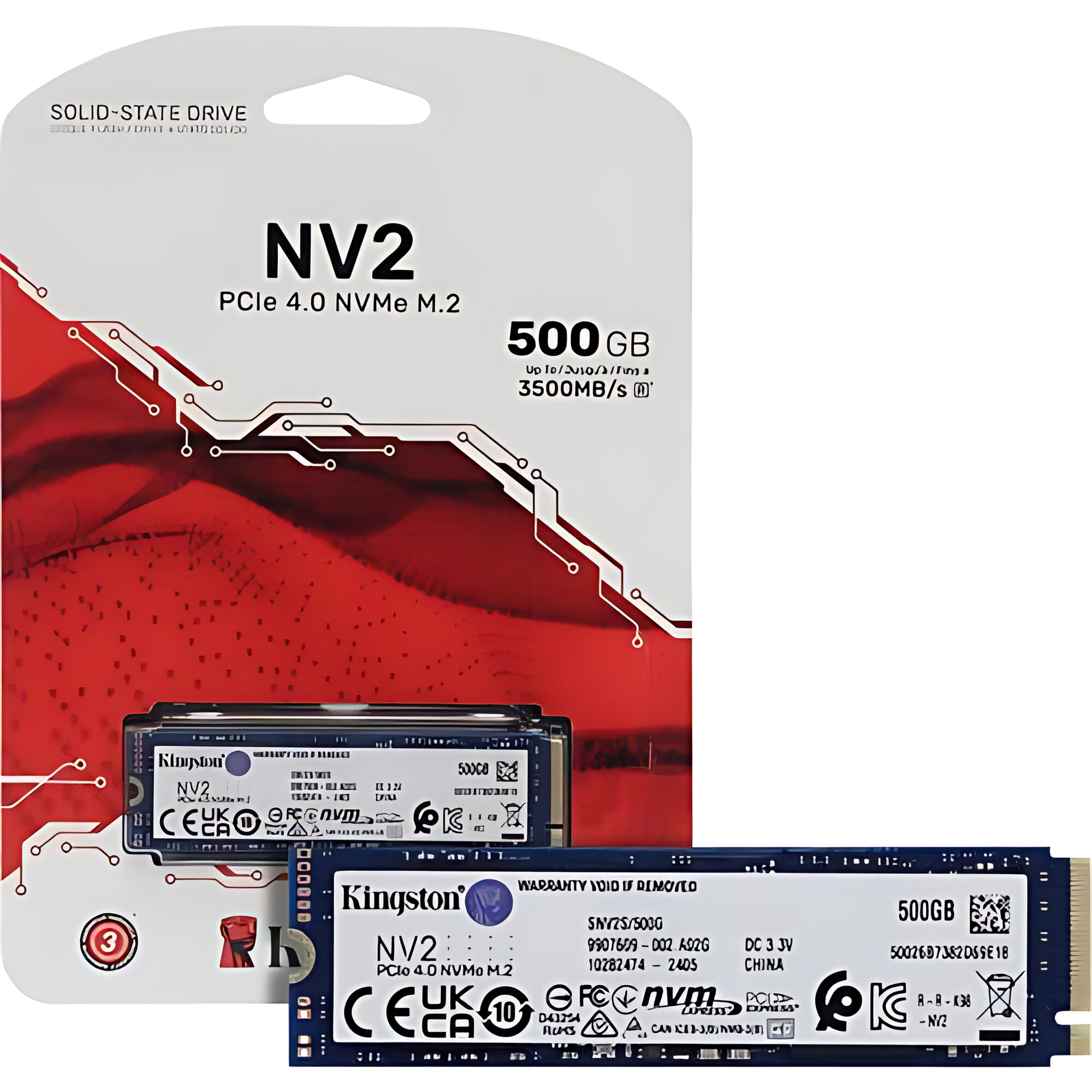 Жесткий диск SSD M.2 500Gb Kingston NV2, 3500/2100MBs, 240000 IOPS, TLC 3D NAND, 2280, PCI-E 3.0 x4 (SNV2S/500G)