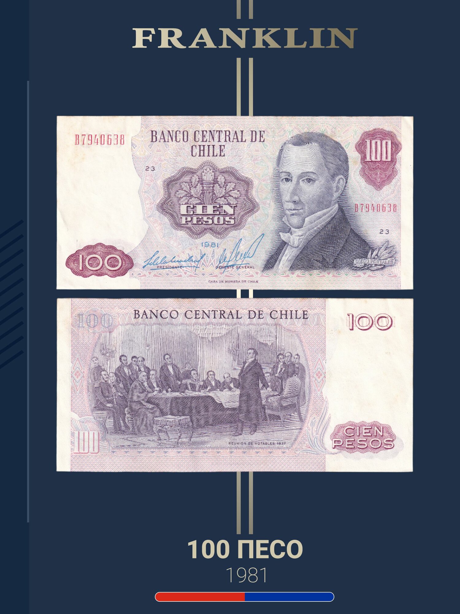 Банкнота Чили 100 песо 1981 год (VF) Pick 152b