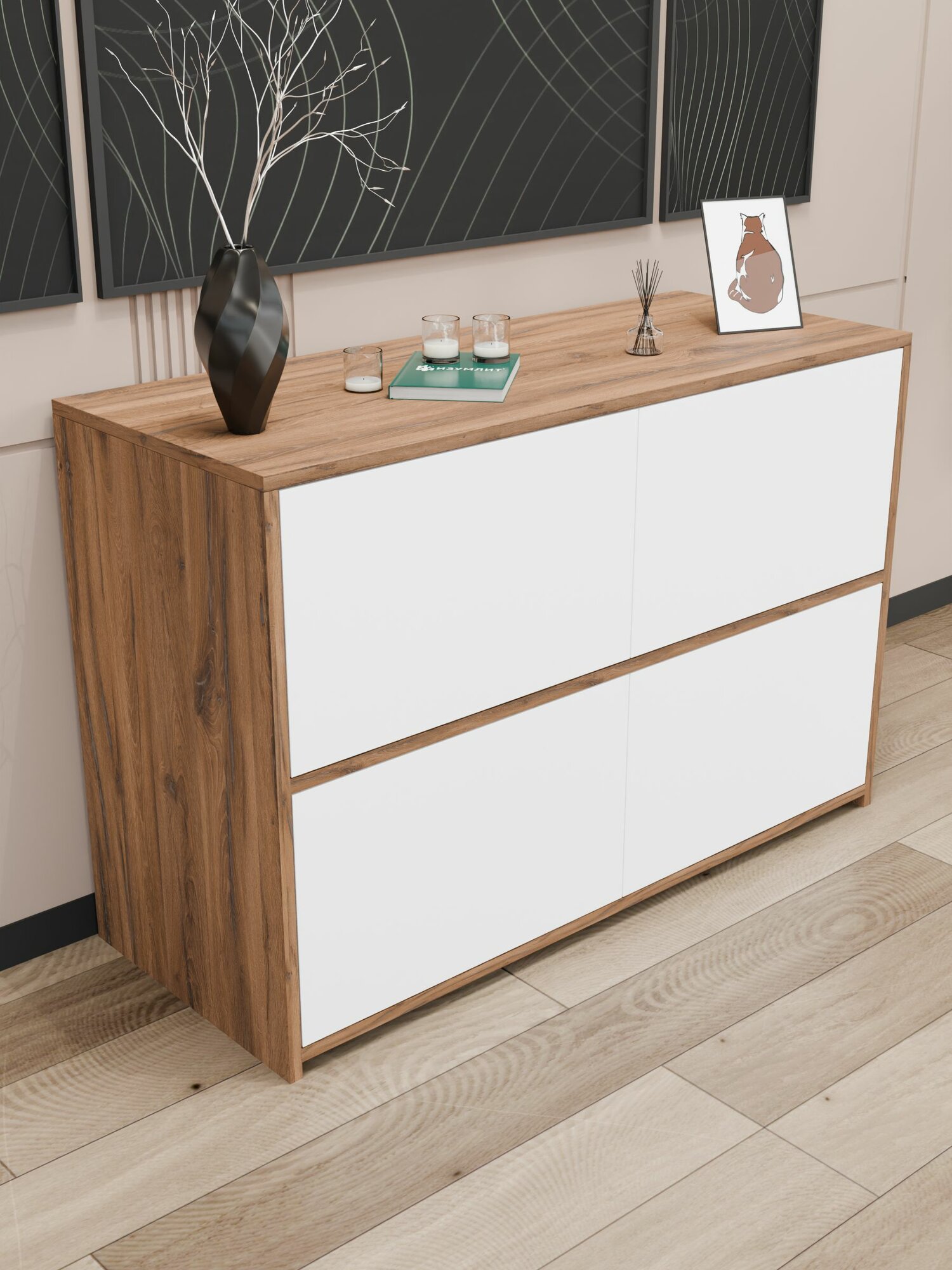 Изумлит Комод для белья и одежды Каллисто 100х66.8х40 см, дуб крафт табачный -белый