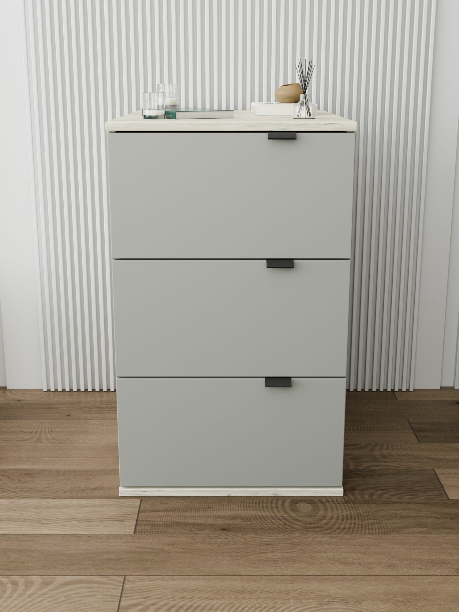 Изумлит Комод для белья и одежды Компакт 3 ящика, 45х73.5х58.4 см, дуб крафт белый-шиншилла серая