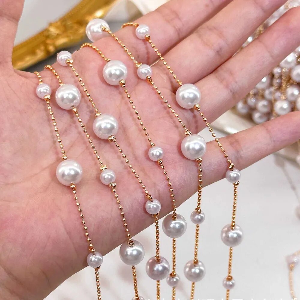 Аксессуары для одежды из бисера-Цепочка из жемчужных бусин-0,5 метра