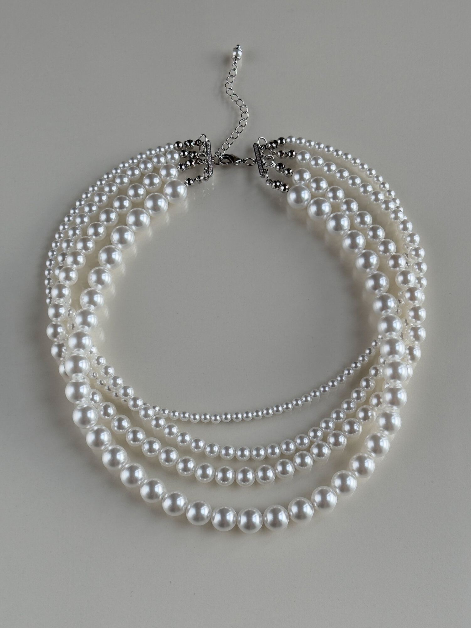 Колье, фианит, жемчуг имитация