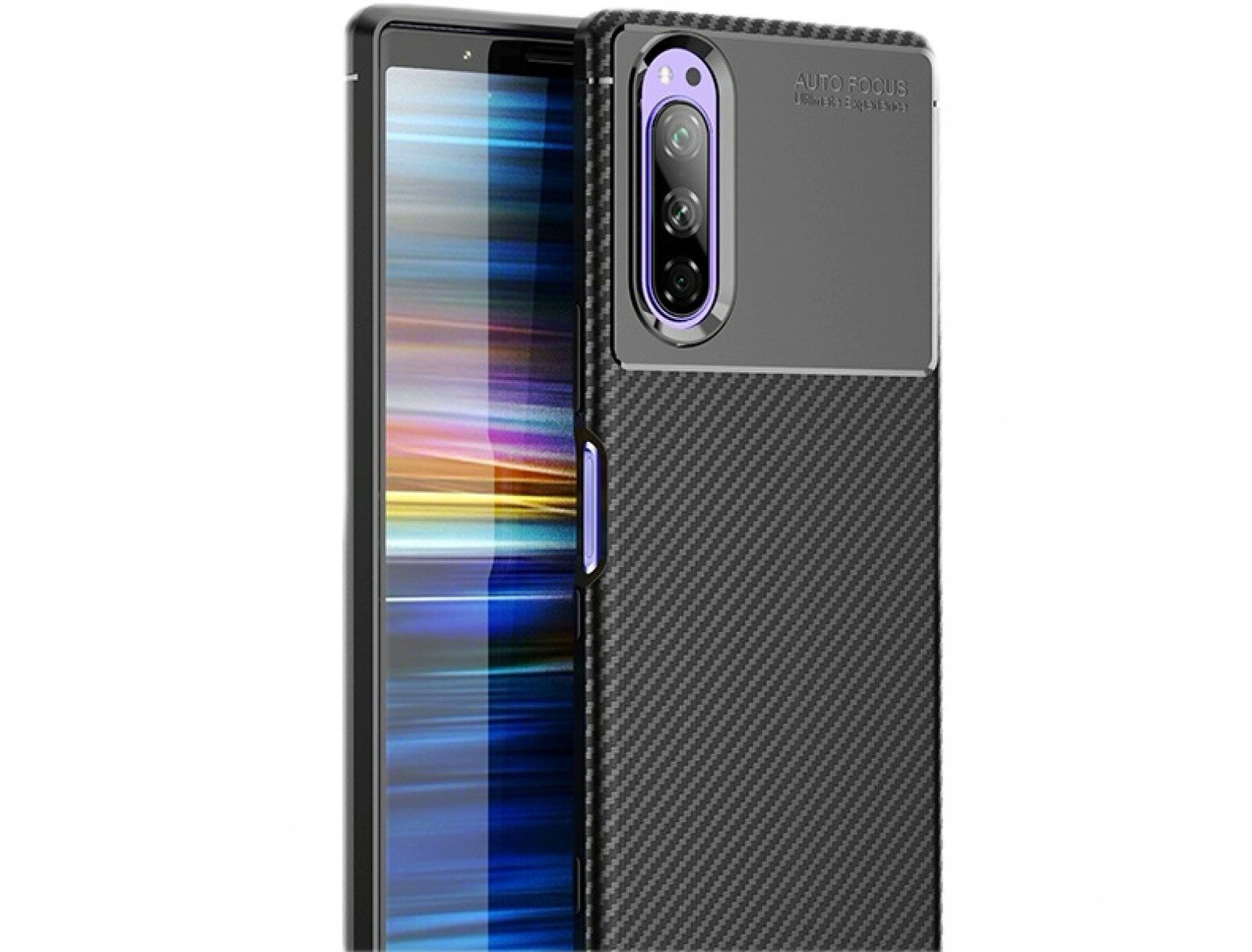 Чехол панель-бампер MyPads для Sony Xperia 5 из прочного силикона с матовой отделкой под карбон
