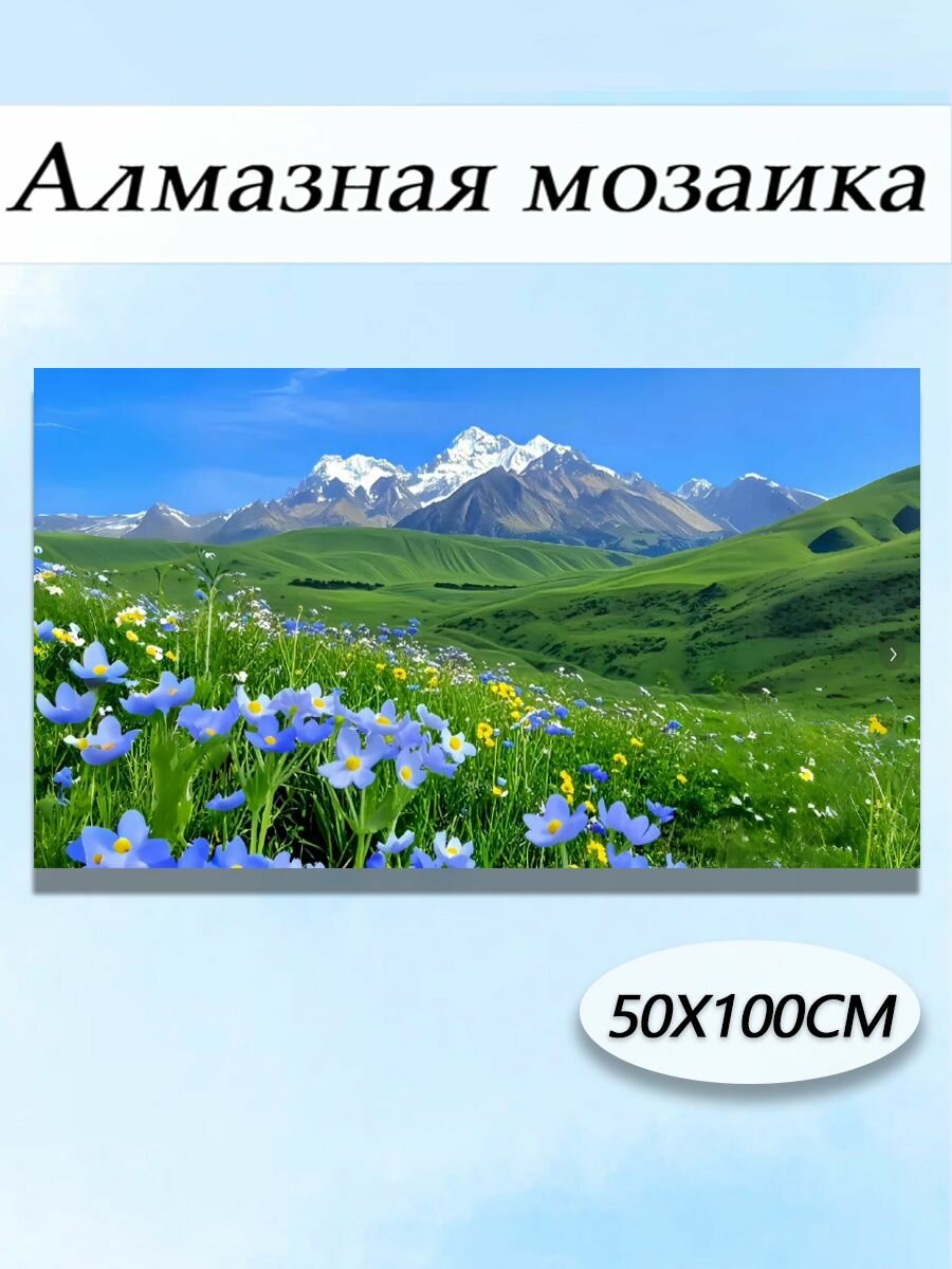 Алмазная мозаика, цветы и горы, 50х100 см большая алмазная мозаика пейзаж алмазная вышивка