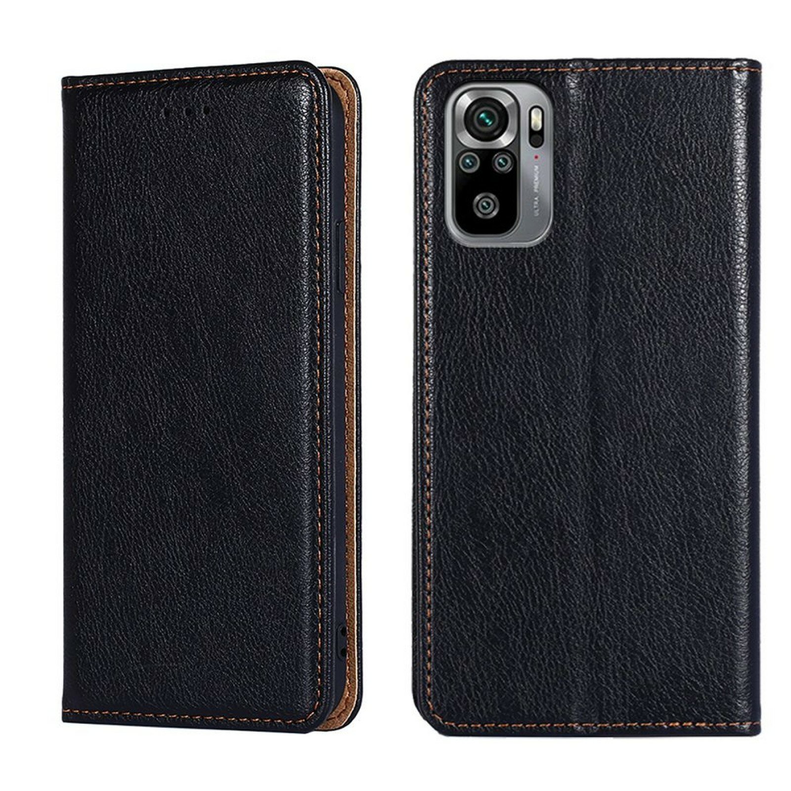 Чехол-книжка MyPads для Xiaomi Redmi Note 10, Note 10s и POCO M5s, черный, искусственная кожа