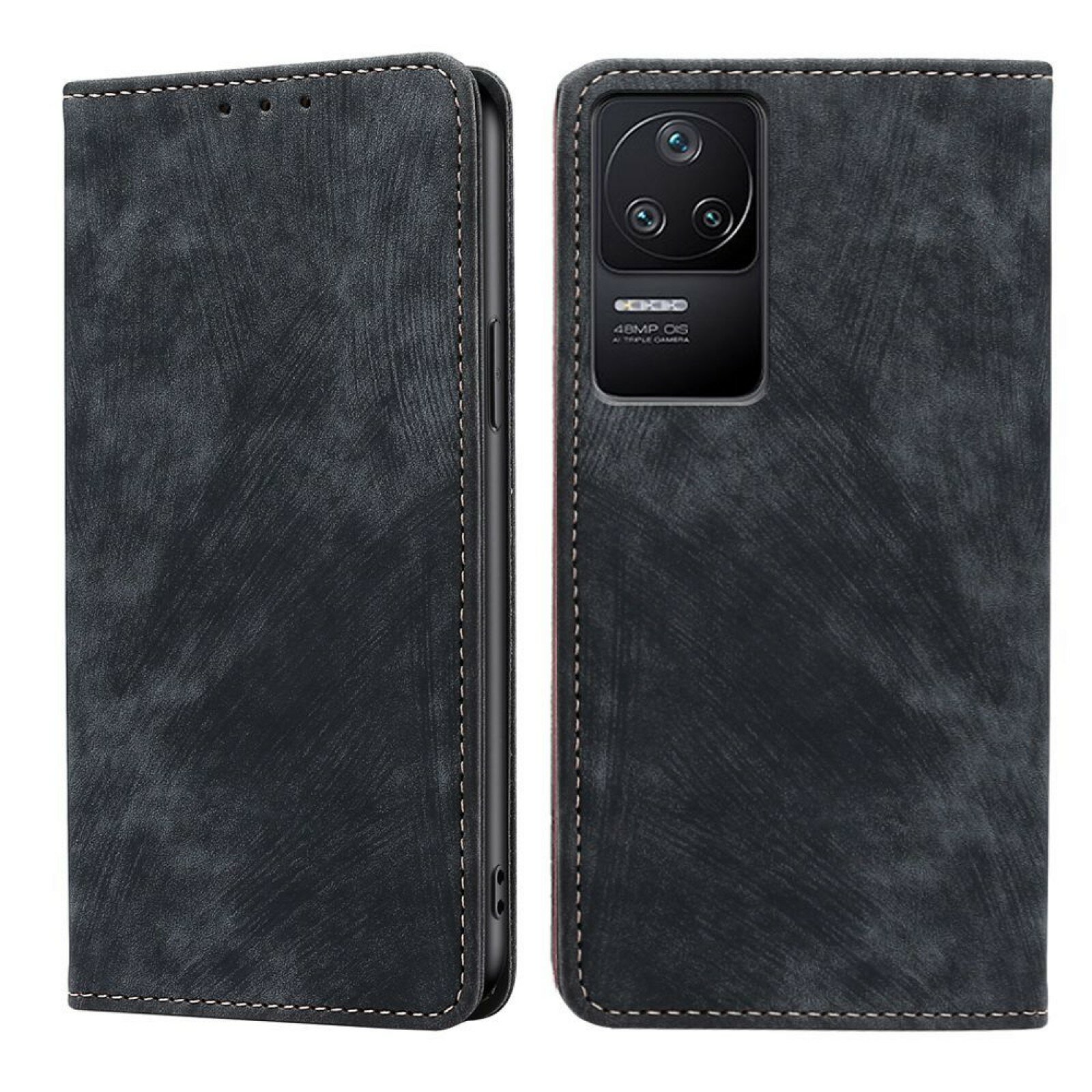 Чехол-книжка MyPads для Xiaomi Poco F4 и Redmi K40S с мягкой текстурой черный