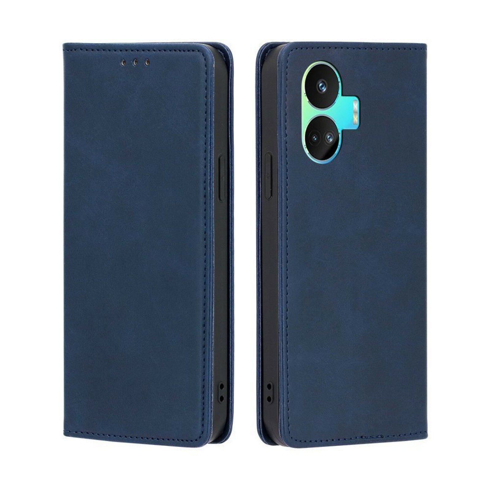 Чехол-книжка MyPads для Realme GT Neo5 SE из натуральной телячьей кожи с магнитным закрытием, синий