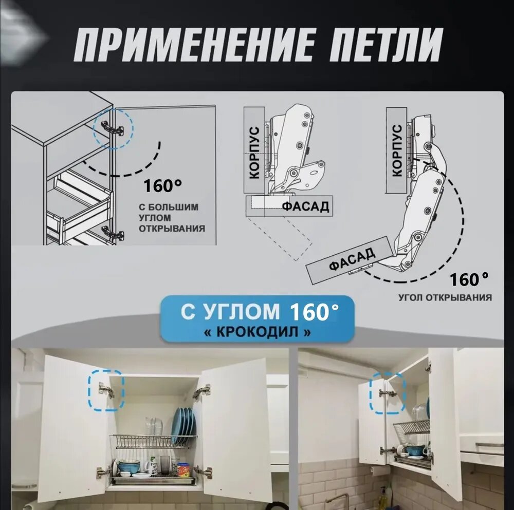 Петля мебельная DTC Pivot Star накладная для мебели с доводчиком 160 градусов, 2 шт, сталь — фото 1