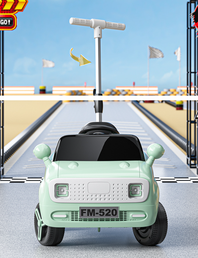 HAQI Детская электромобиль для детей 2-4 лет: 3 режима (пульт, самоуправление, каталка), 3 скорости до 4.8 км/ч, руль, педаль газа, ремень безопасности, фары