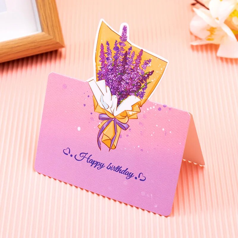 Открытка с букетом лаванды, Сиреневый, Happy Birthday 15