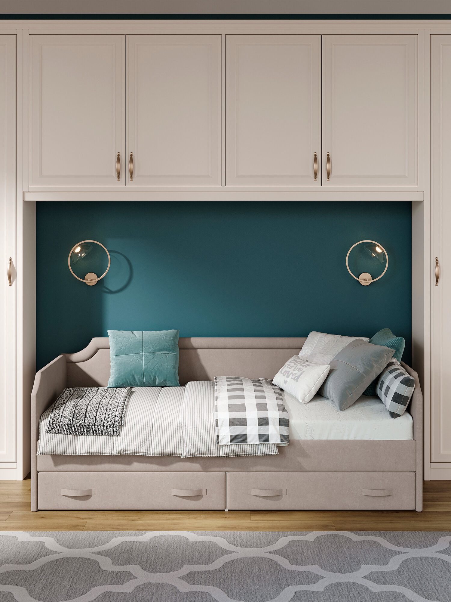 Кровать с мягкой обивкой и ящиками «Кантри» Тип 1 (900) - ТД-308.12.02 Велюр Мокко светлый