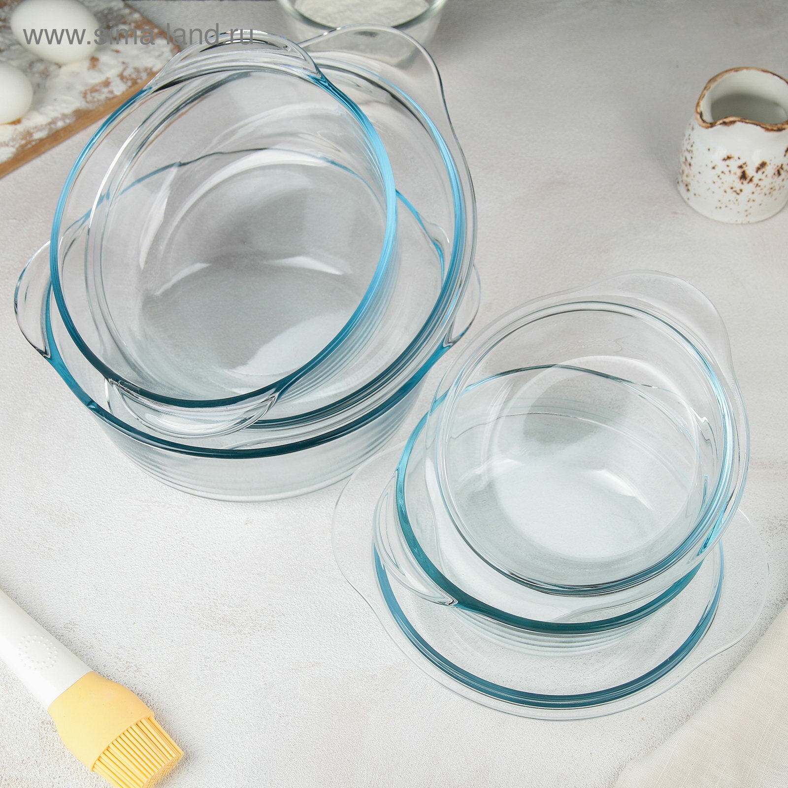 Набор кастрюль для запекания Borcam, 3 предмета: 1 л, 1.5 л 2 л, с крышкой, стекло, прозрачный