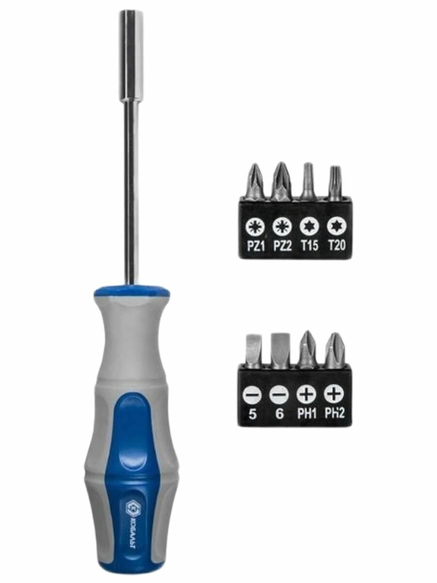 Отвертка рукоятка с набором бит кобальт 646-676 Ultra Grip с набором бит, CR-V (9 шт.)