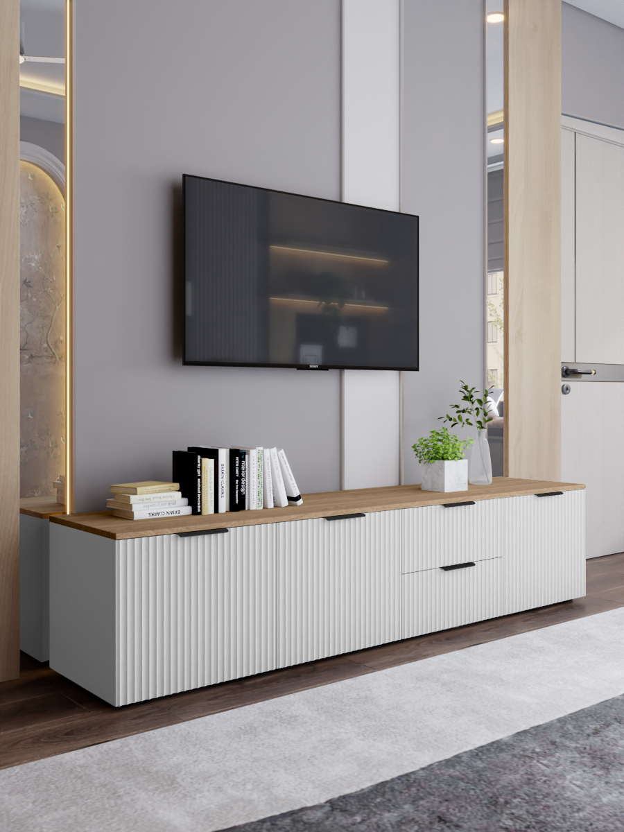 Тумба под телевизор Салерно 5 напольная белая 197 х 43 х 42 см