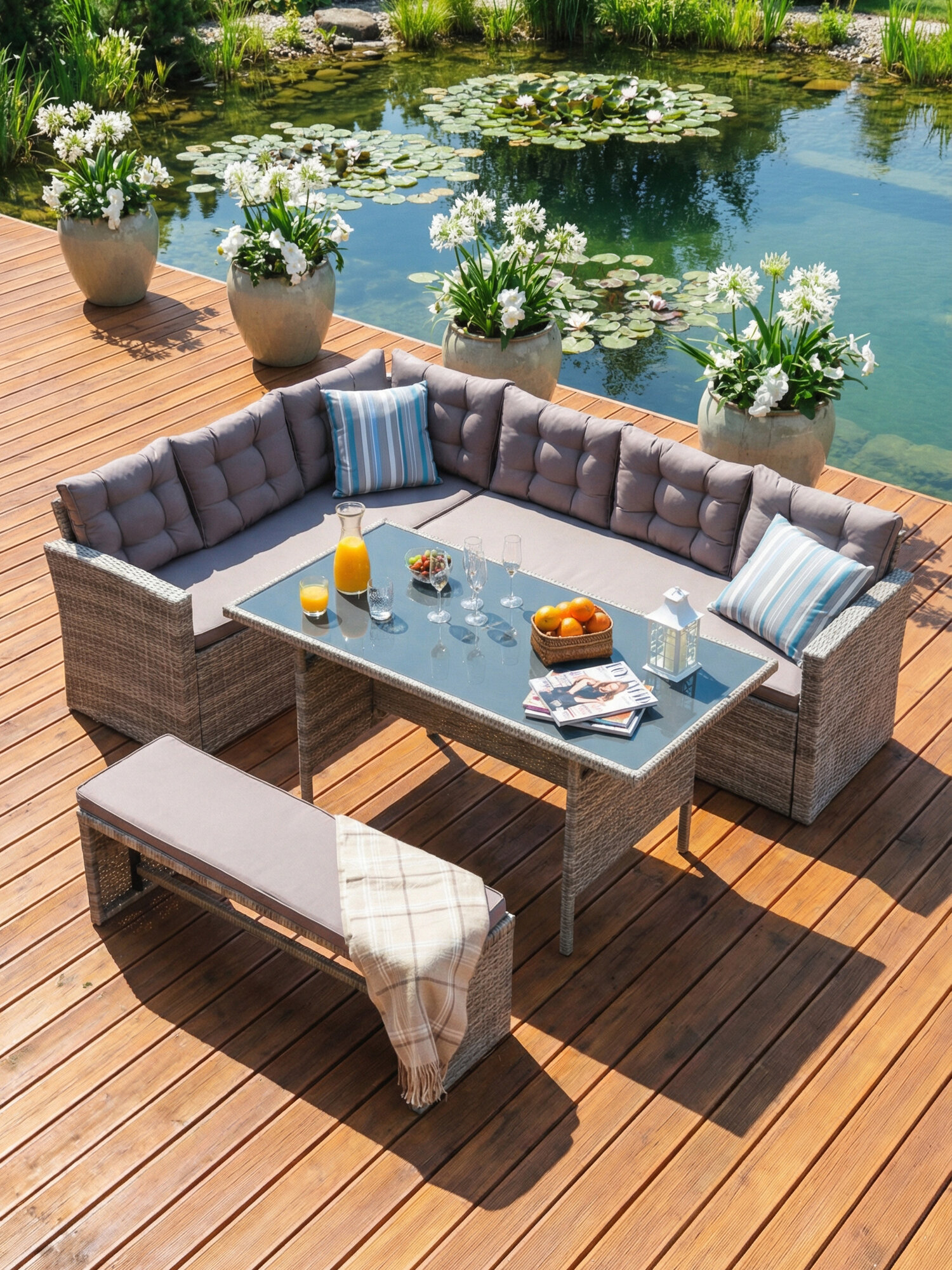 Угловой комплект для обеда и отдыха из искусственного ротанга Римини-7 (Rimini-7), серый