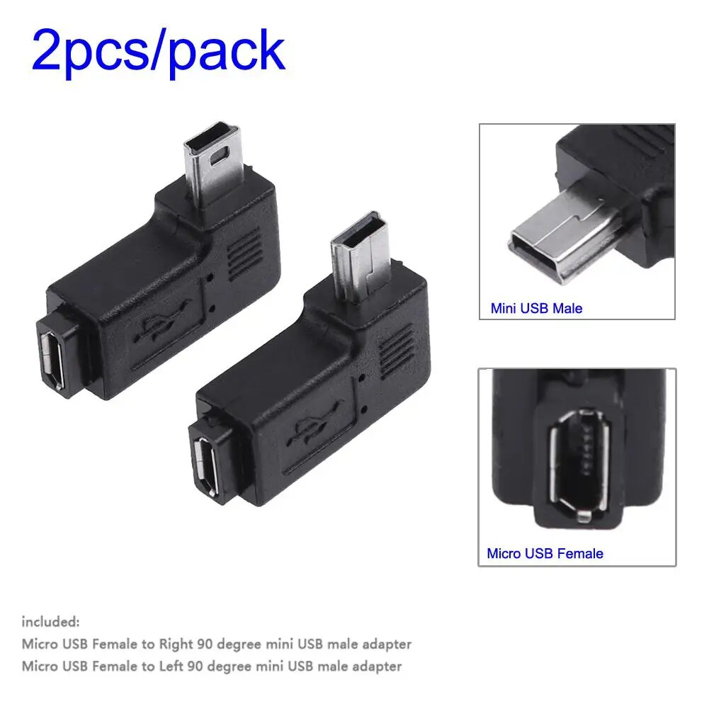 2 шт. переходник Micro USB на Mini USB 90° (Черный)