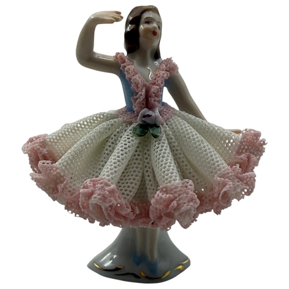 Статуэтка "Балерина Танцовщица", 7.5 см, кружевной фарфор, 1950-1970 гг, Дрезден, Германия