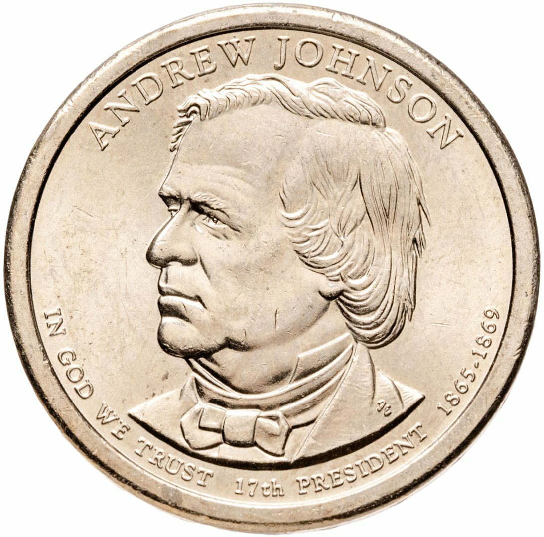 США 1 доллар dollar 2011 D Президент США - Эндрю Джонсон 1865-1869 знак монетного двора: "D" - Денвер, Медь, в сохранности UNC