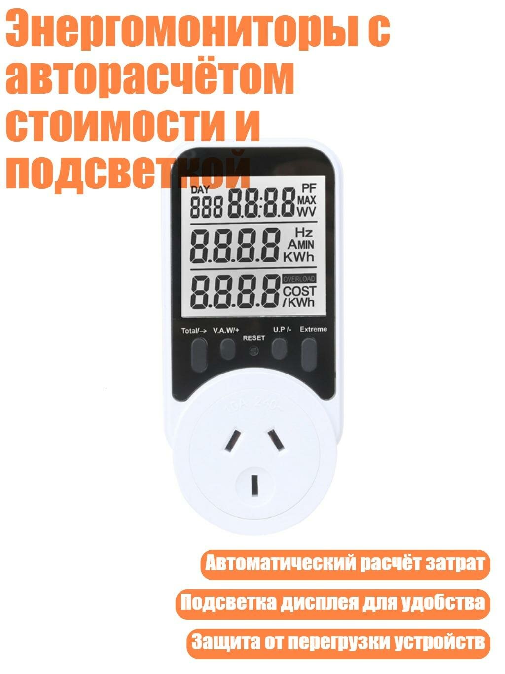 Энергомониторы с авторасчётом стоимости и подсветкой, AU