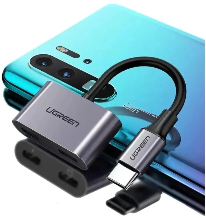Адаптер Ugreen CM232, USB-C, экранированный, магнитный разъем, серый — фото 1