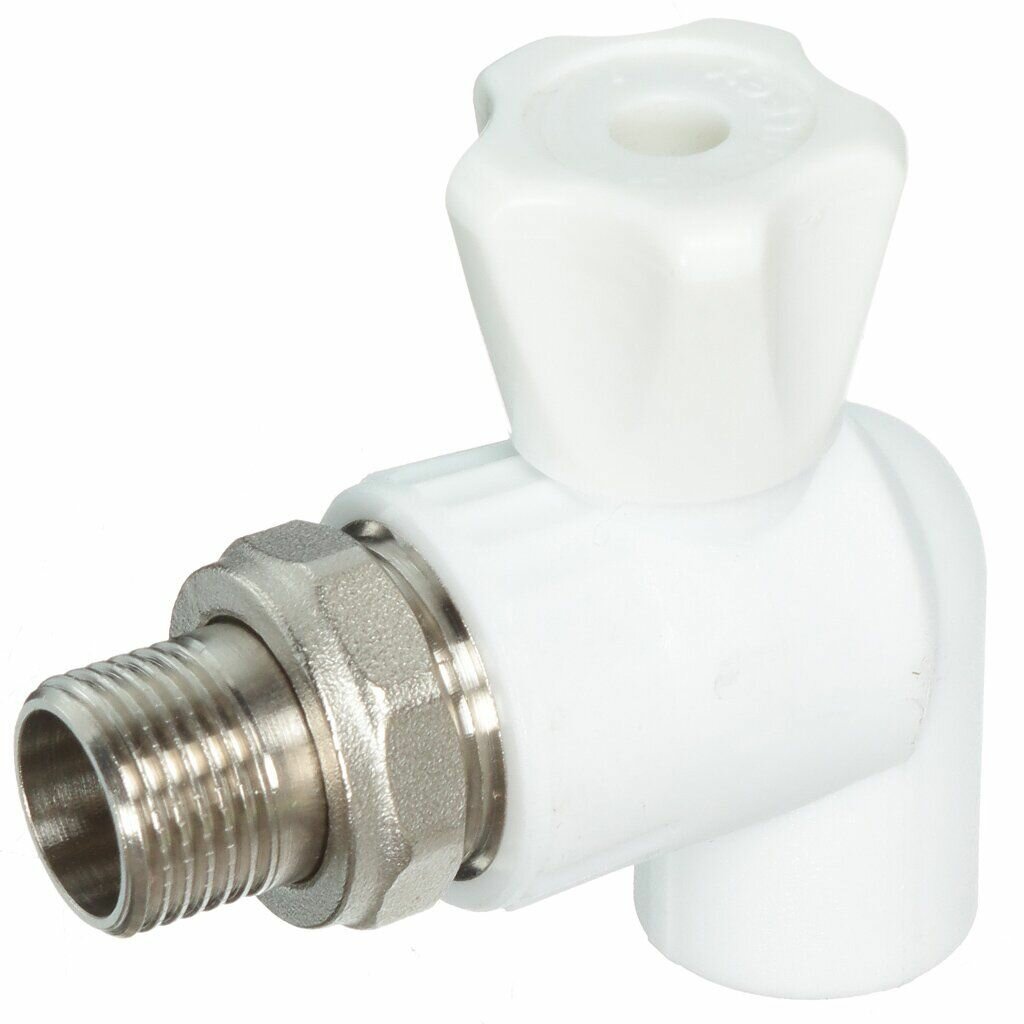 Угловой радиаторный кран Valfex из полипропилена d20х1/2" белый, запорная арматура для отопления, пайка-резьба
