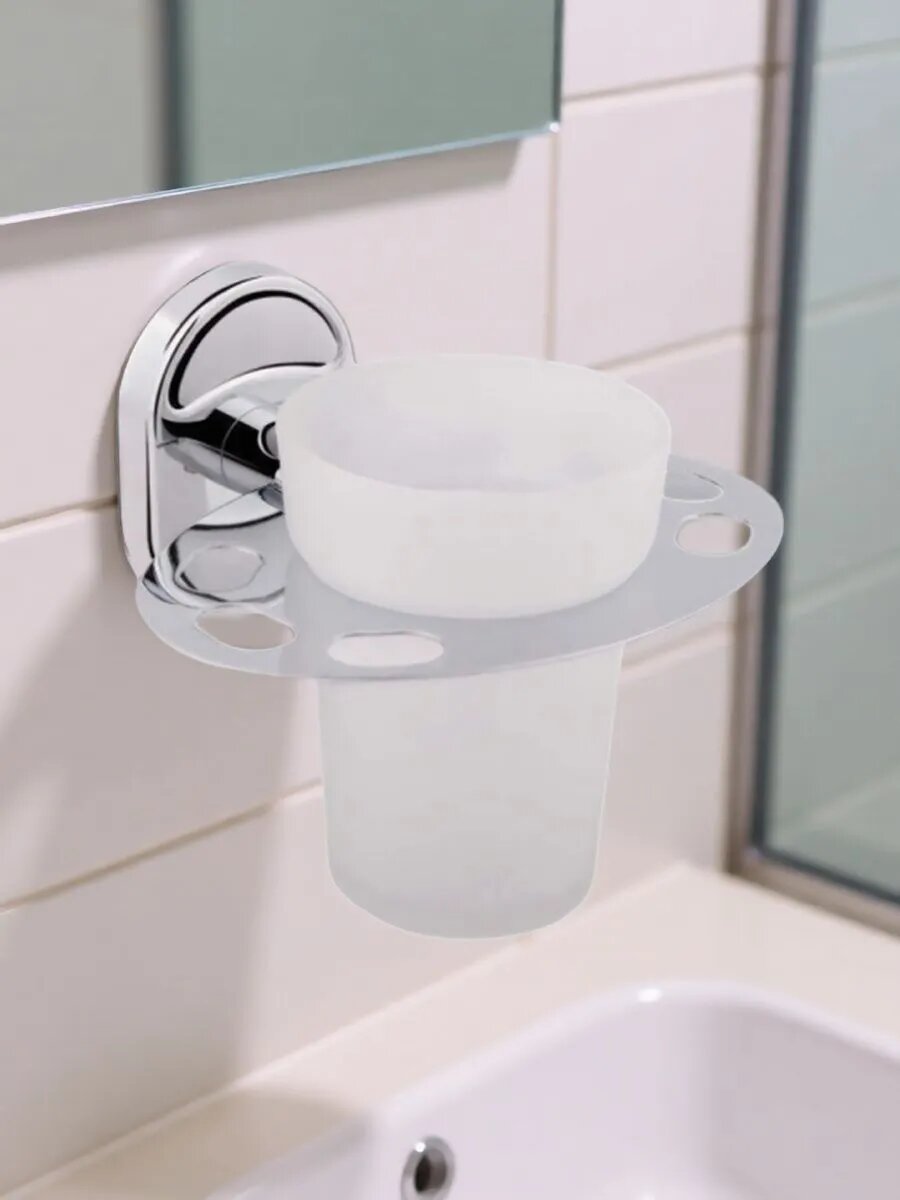 Стакан-для зубных щеток с настенным держателем (хром) HANSEN HA31006-1