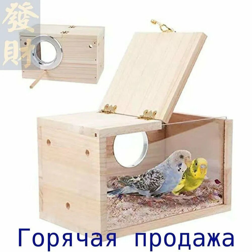 Прозрачный птичий домик из натурального дерева для попугаев-неразлучников