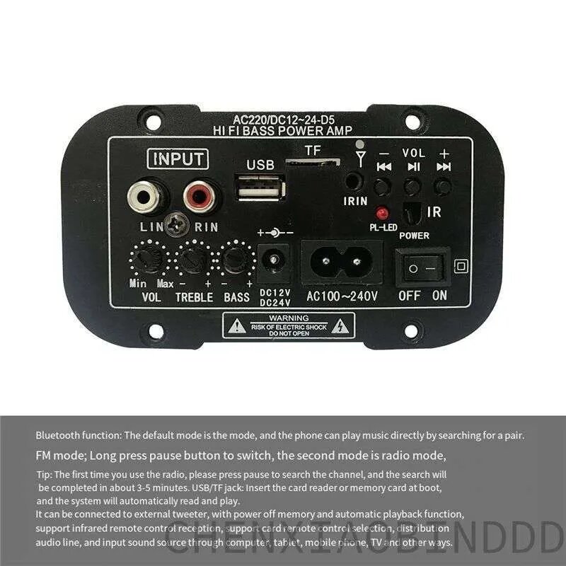 12 В 24 В Bluetooth усилитель плата HIFI Bass FM сабвуфер 30-120 Вт для 10-дюймового динамика (вилка ЕС)