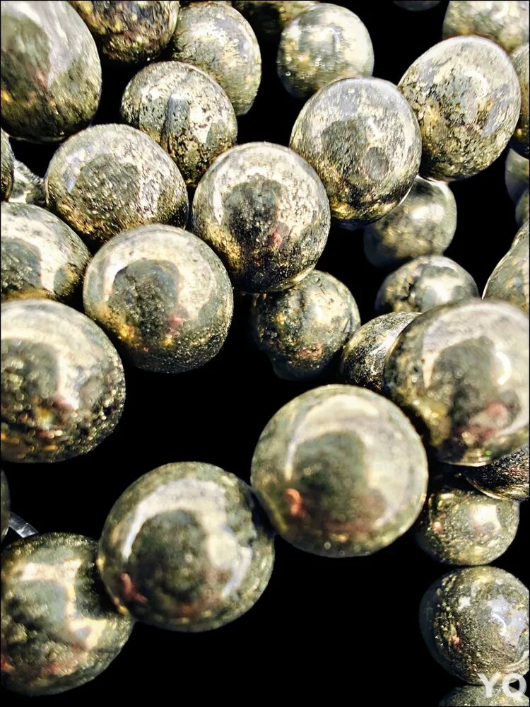 Бусина из натурального камня Пирит, диаметр 8 мм, 48 шт в упаковке