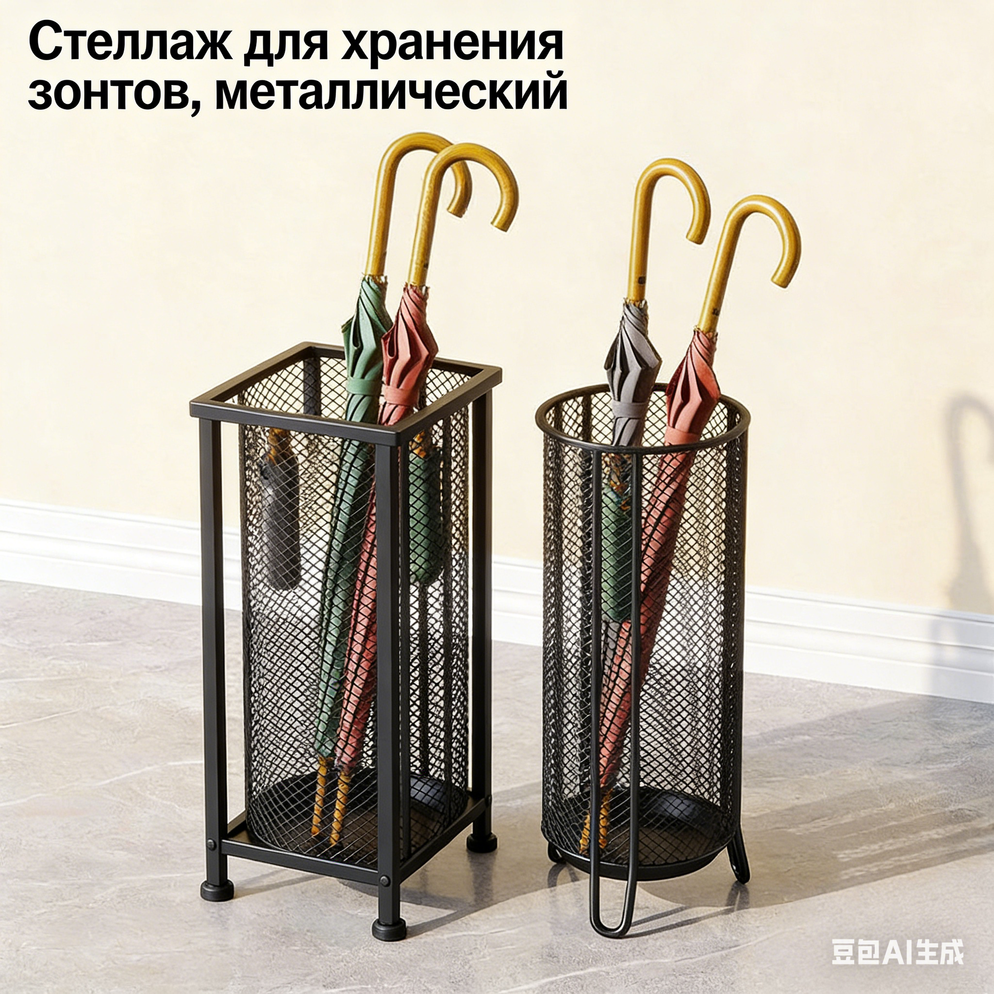 Стеллаж для хранения зонтов, металлический, высотой 50 см, черный
