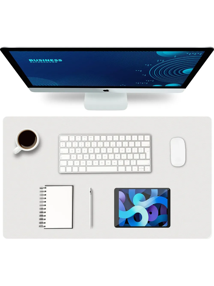 Коврик для мыши 35 х 60 см и клавиатуры, большой, водонепроницаемый, кожаный, для офиса и дома, белый