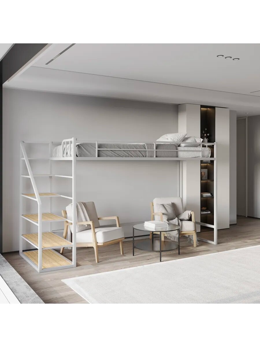 Кровать-чердак Лофт Костюковъ Хард для детей и взрослых 90х200 белый