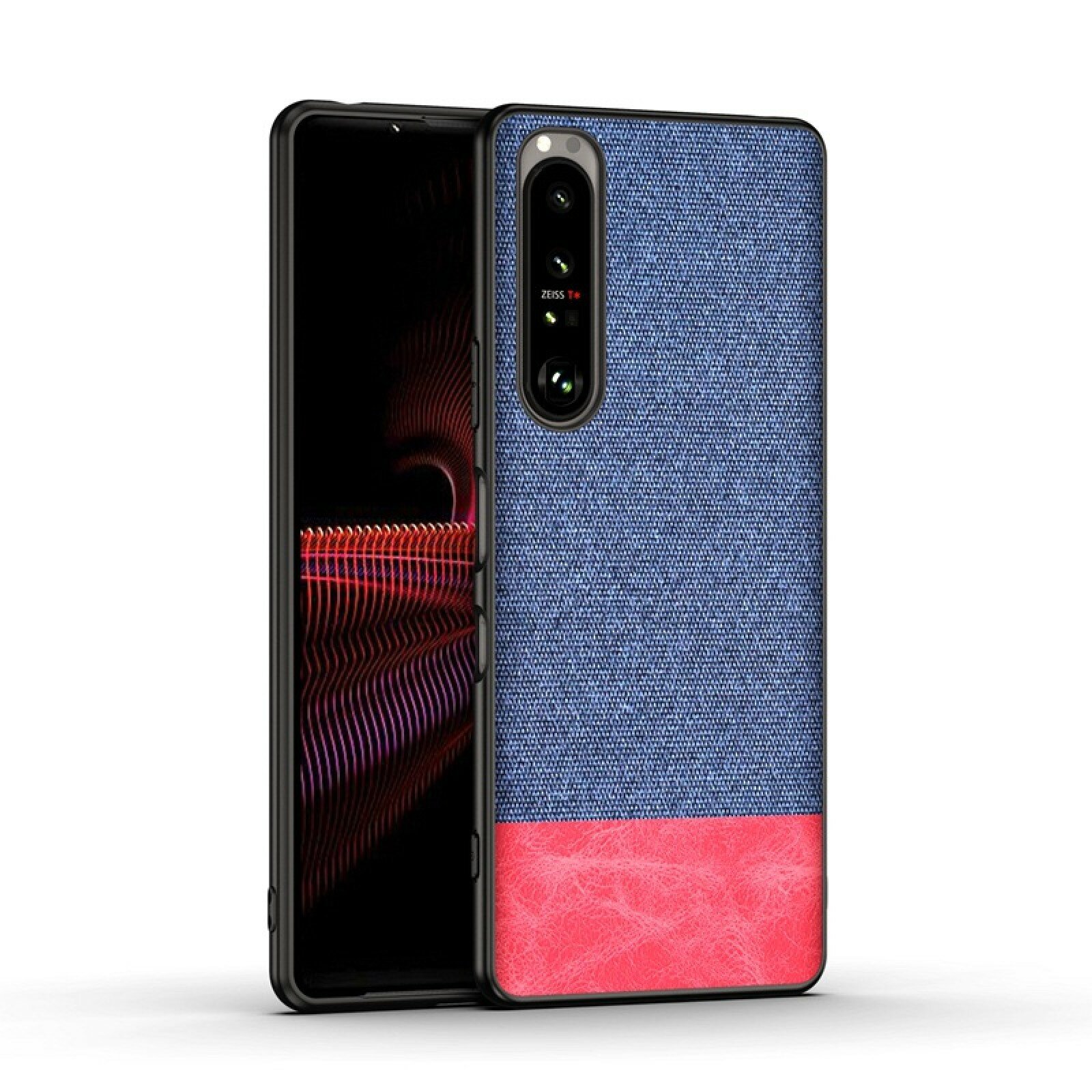 Чехол накладка MyPads для Sony Xperia 1 III из качественного силикона с текстурным покрытием сине-красный