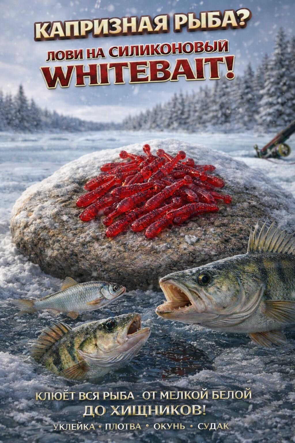 Whitebait силиконовый мягкий 20мм, приманка для рыбалки, мормышинга 20шт
