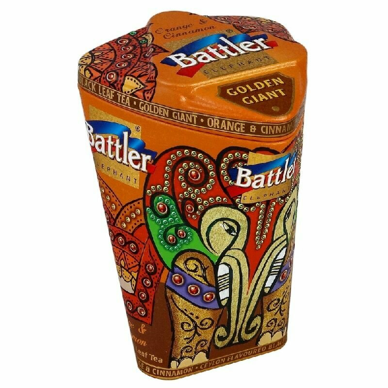 Чай BATTLER GOLDEN GIANT ORANGE & CINNAMON Крупнолистовой цейлонский черный со вкусом (Апельсин и Корица) /жесть/ 100г