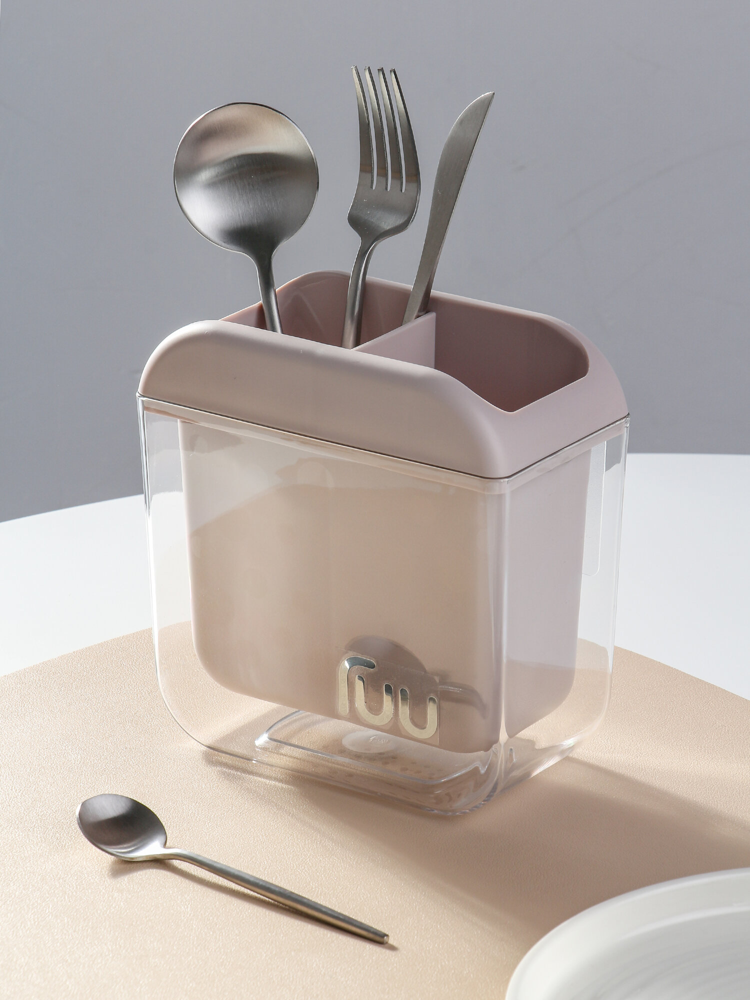 Органайзер для столовых приборов и кухни пластиковый, подставка для ложек и вилок, 2 секции, розовый, 15.5х9х16 см