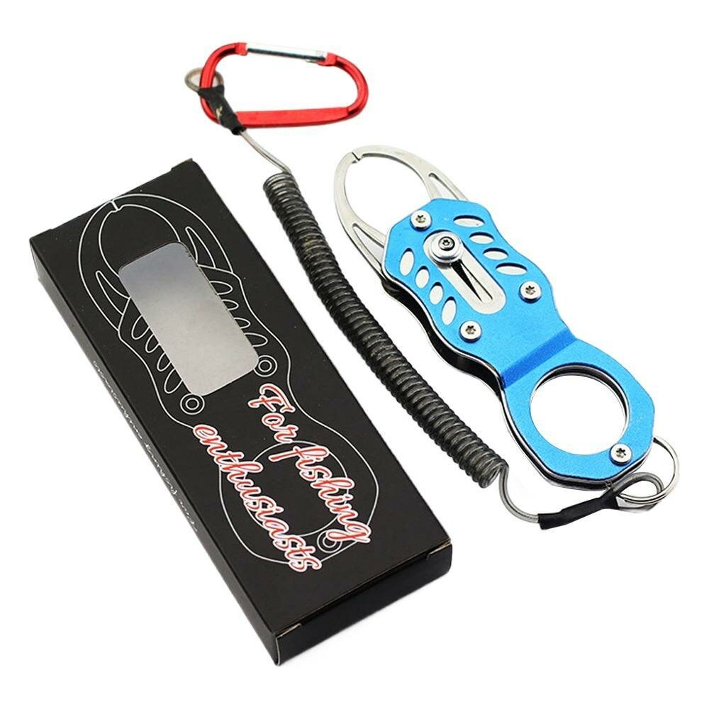 Захват челюстной Липгрип металлический нержавеющая сталь, с весами для рыбалки lipgrip красный с карабином